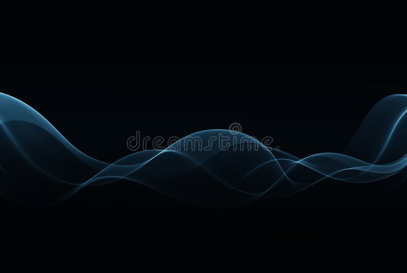 Shiny Transparent Blue Wave on Black Background, Wave Design Element ...
