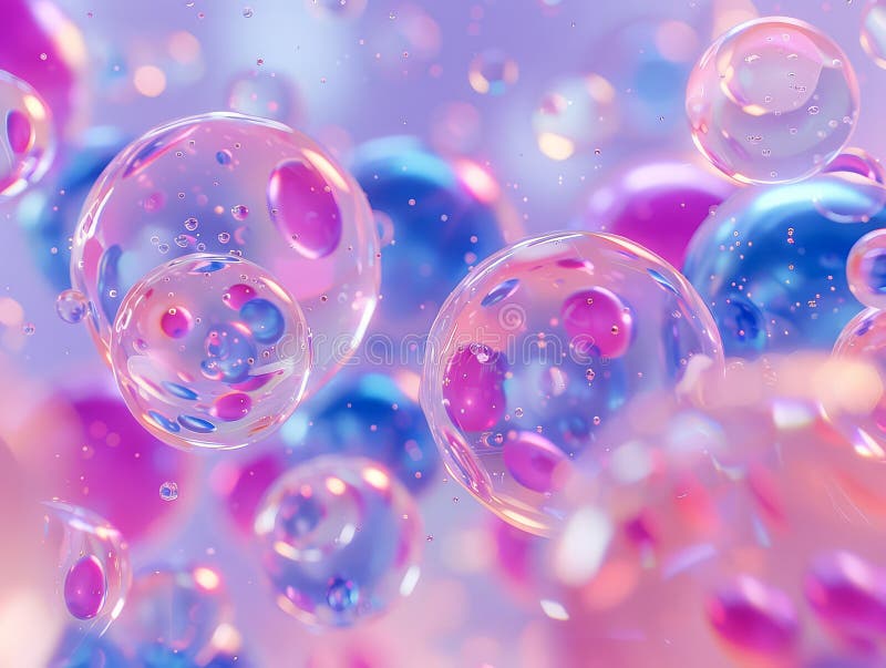 Shiny Transparent Bubbles Gently Float in a Pink Background Stock ...