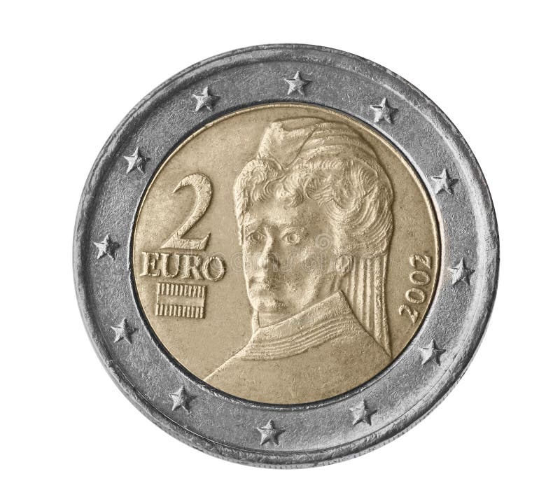 Shiny Two Euro Coin Isolated on White Stock Image - Image of balance ...
