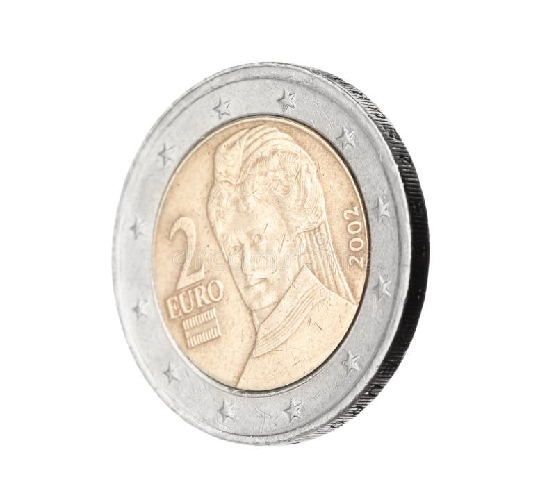 Shiny Two Euro Coin Isolated on White Stock Photo - Image of isolated ...