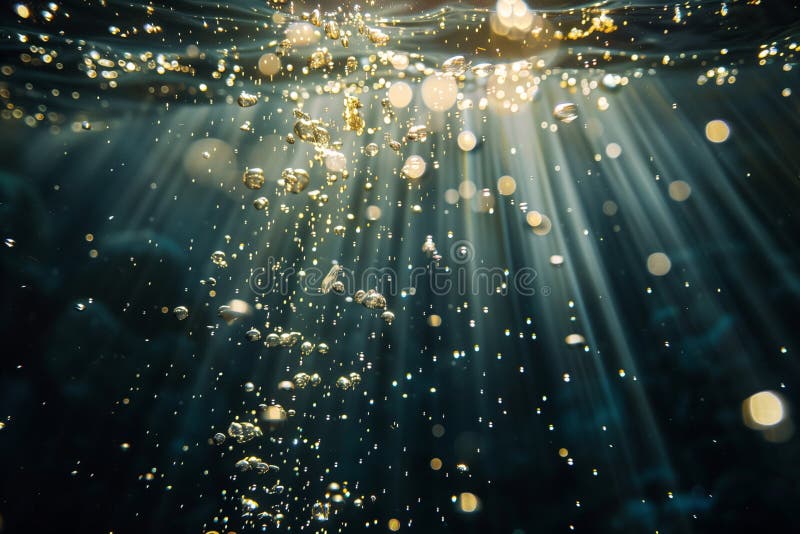 Shiny Underwater Air Bubbles Rising with Illuminated Rays of Light ...