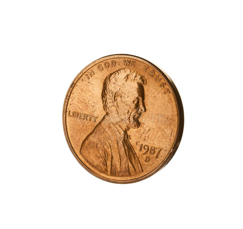 Shiny USA One Cent Coin on White Stock Image - Image of background ...