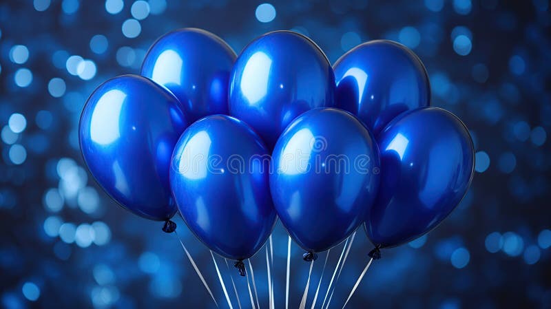 Shiny, Vibrant Blue Balloons Cluster Against a Blurred Blue Background ...