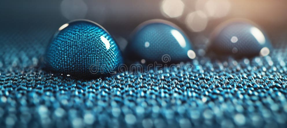 Shiny Water Beads Resting on Blue Metallic Texture Surface, Showing ...