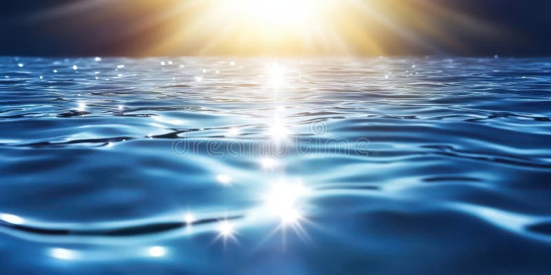 A Shiny Water Surface with Sunlight on the Horizon. the Effect of Glare ...