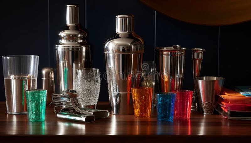 Shiny Whiskey Bottle Reflects Blue Cocktail in Clean Drinking Glass ...