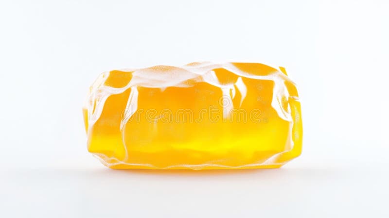 Translucent Yellow Candy with a Shiny Crinkled Wrapper on White ...