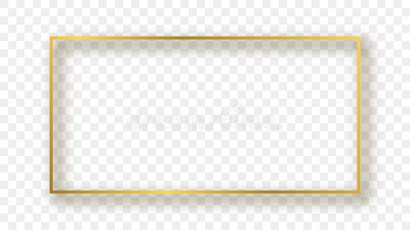 Gold Glowing Rectangular Shape Frame with Shadow Isolated on ...