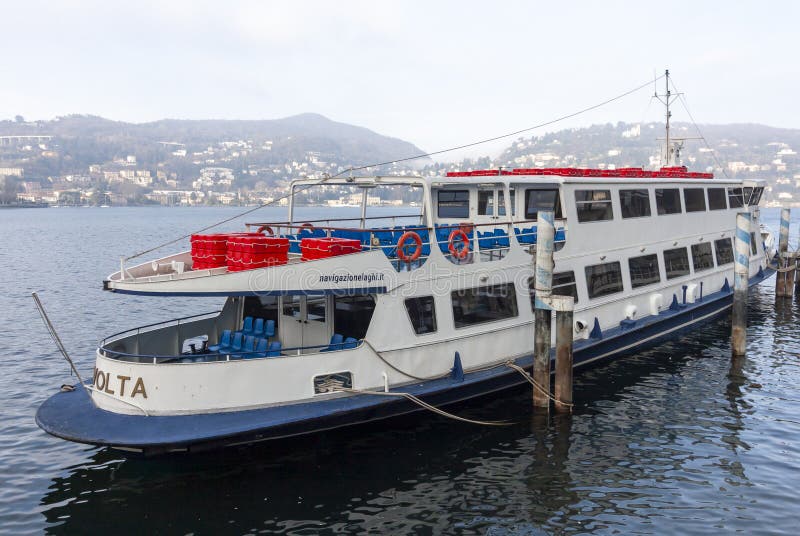 The Ship "Alessandro Volta" at the Pier on Lake Como Editorial Stock ...