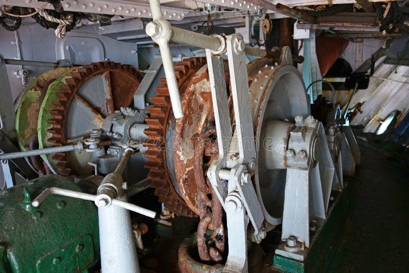 Ship Anchor Chain on the Boat Stock Photo - Image of detail, hydraulic ...