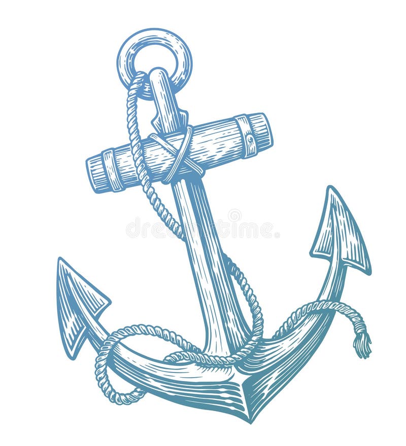 Ship Anchor and Rope. Hand Drawn Sketch Vintage Vector Illustration ...