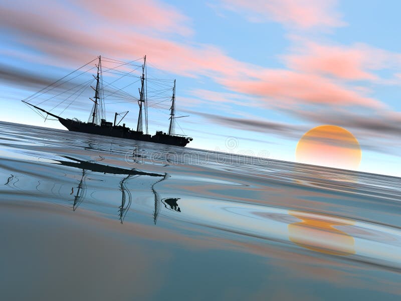 Ship on Anchorage on a Quiet Evening Stock Image - Image of calm, ocean ...