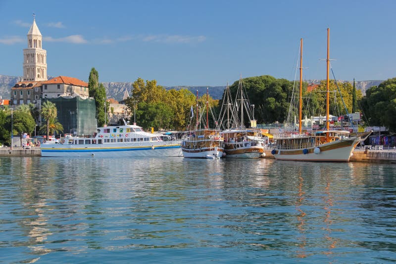 The Ship are Anchored in Split Harbor Editorial Stock Image - Image of ...
