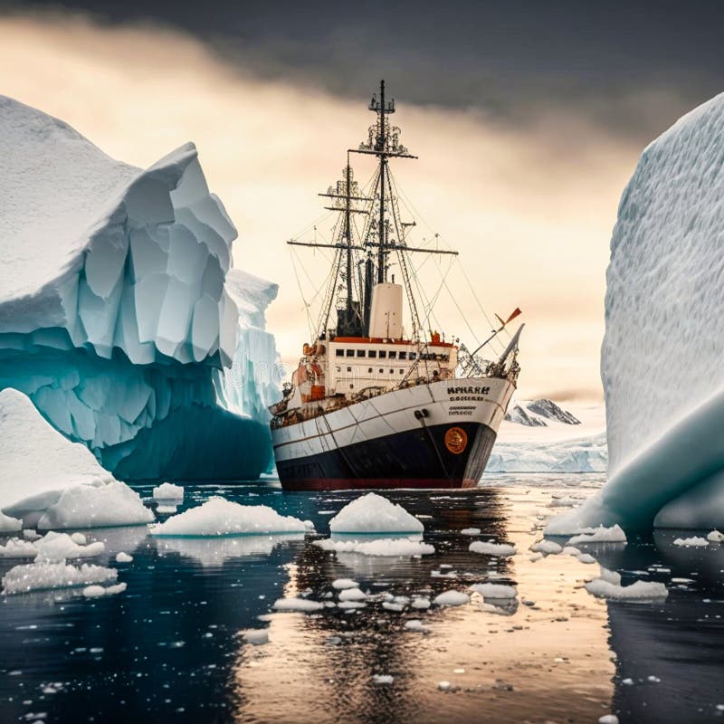 Ship in Arctic, Generative AI Stock Illustration - Illustration of ...