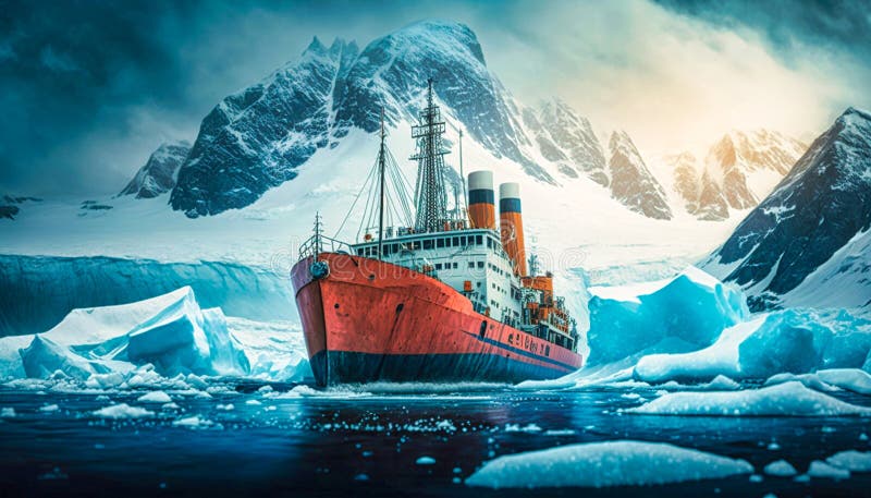 Ship in Arctic Water Splash Light Blue Photo, Generative AI Stock ...