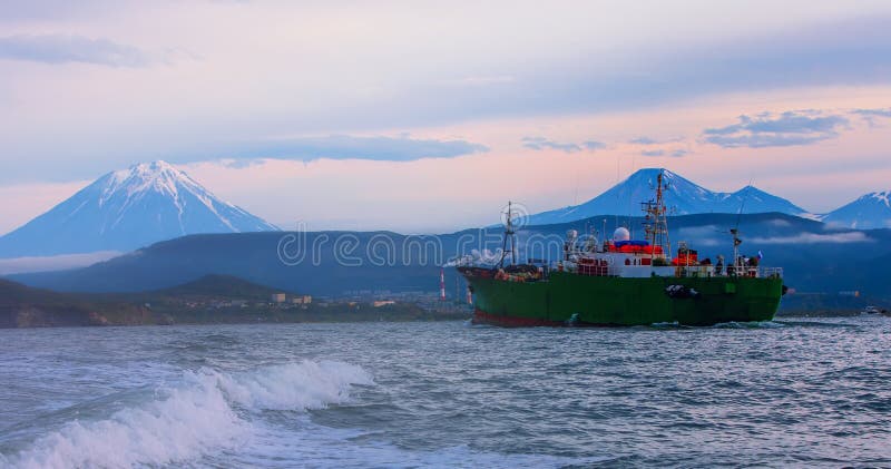 Ship in the Avacha Bay of the Pacific Ocean Stock Image - Image of port ...
