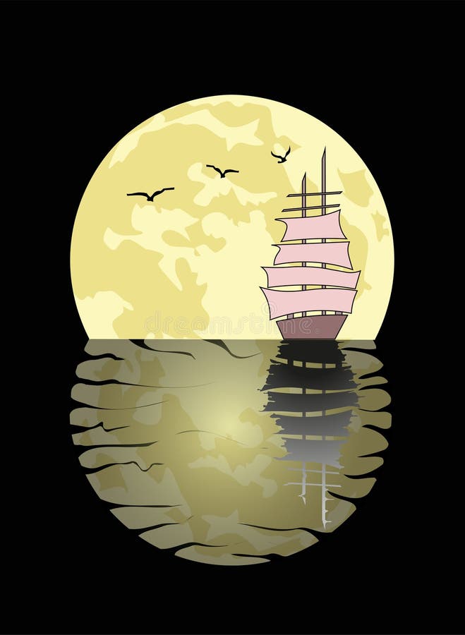 Ship on the Background of the Moon Stock Vector - Illustration of ...