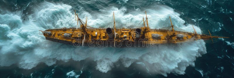 Ship Confronts Massive Wave during Storm. Generative AI. Stock Image ...