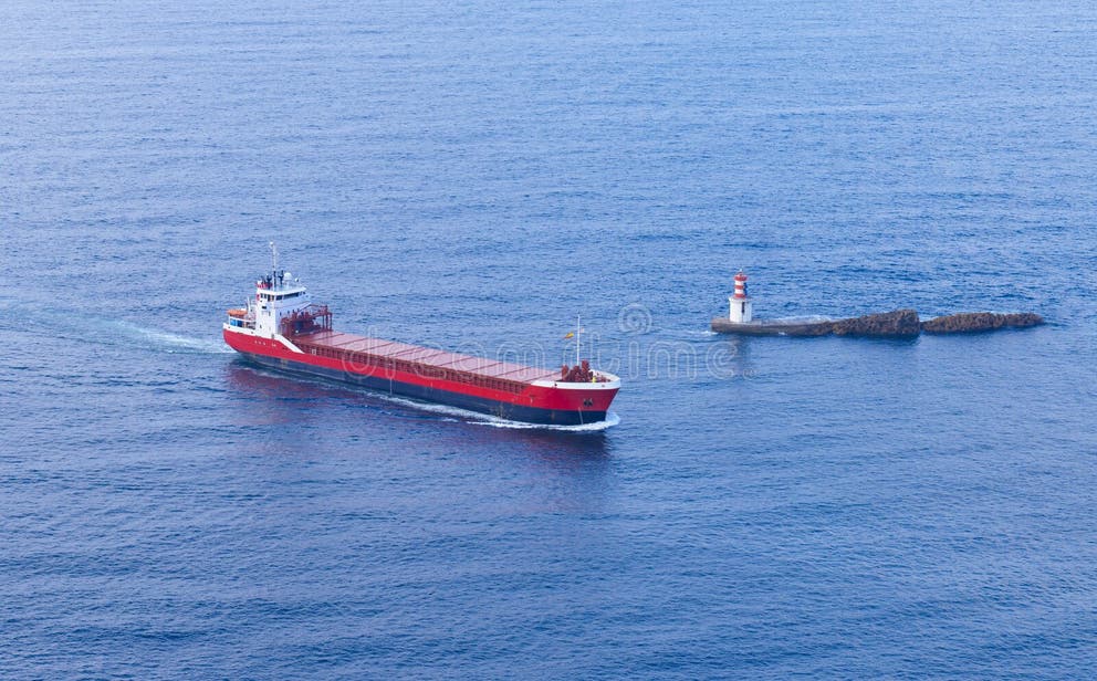 Ship and Beacon. Cargo Ship with Beacon. Stock Image - Image of boat ...