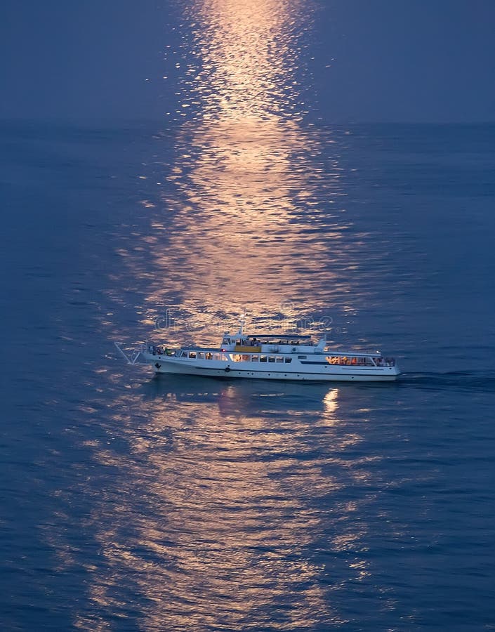 Ship in Black Sea at Moonlight Night Stock Image - Image of seascape ...