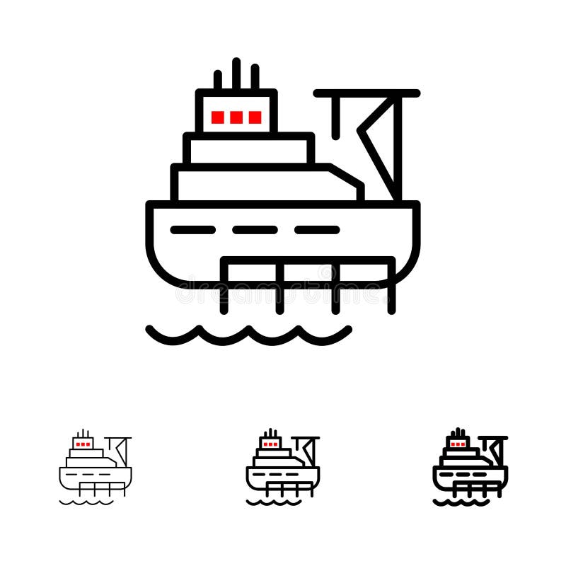 Ship, Boat, Cargo, Construction Bold and Thin Black Line Icon Set Stock ...