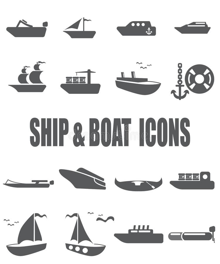 Vector Black Ship and Boat Icons Set Stock Vector - Illustration of ...