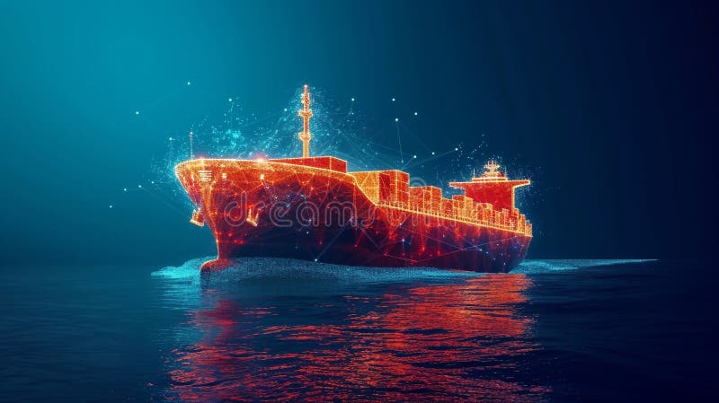 Ship Boat in Hologram Wireframe Style. Nice 3D Rendering Stock Illustration - Illustration of ...