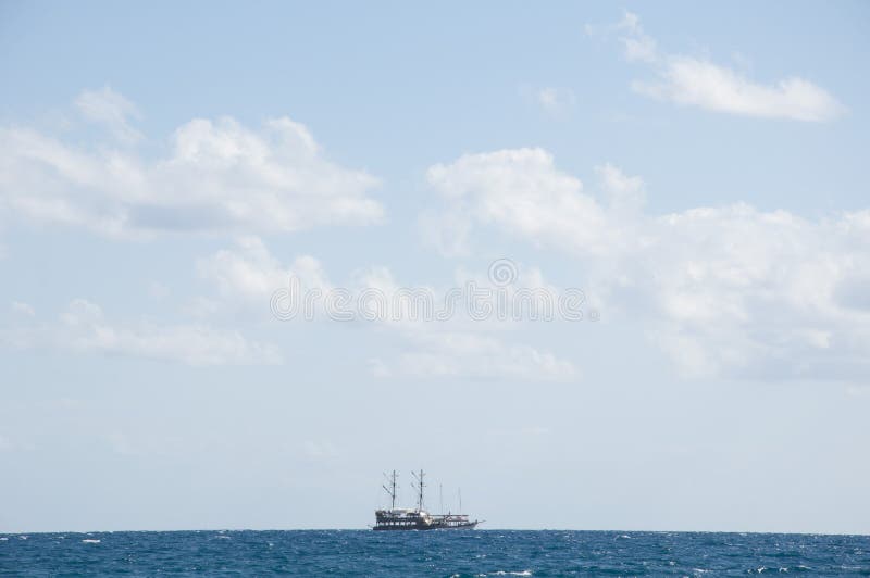 Ship and Boat on Sky Backdrop. Summer Travel and Vacation Stock Photo ...