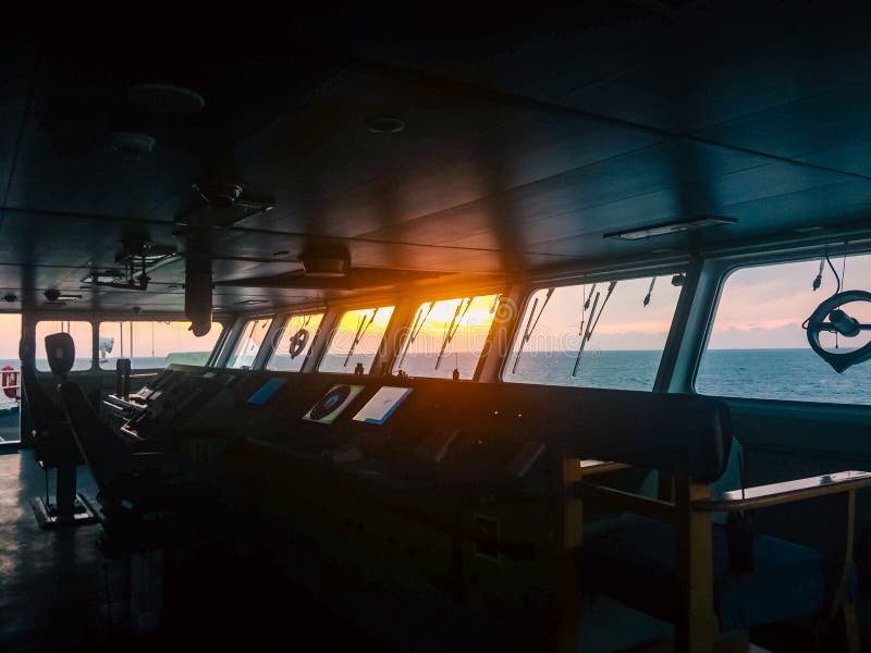 Ship Bridge View during Sunset Time and Sun Rays Sneaking into the ...