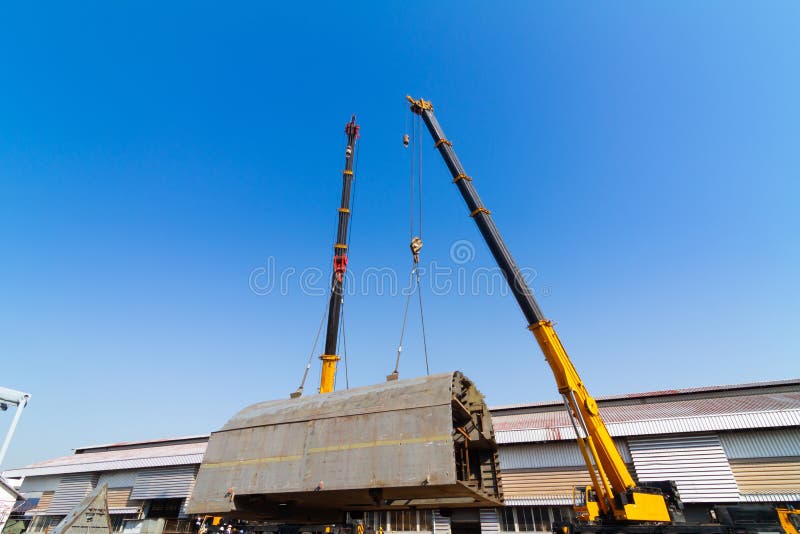 Ship Building in Dry Dock with Two Craine Stock Image - Image of ...
