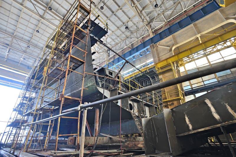 Ship Building Inside of Shipyard Stock Photo - Image of vessel, water ...