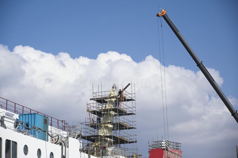 Ship Building and Scaffolding in Port Glasgow Shipbuilding Dock Stock ...
