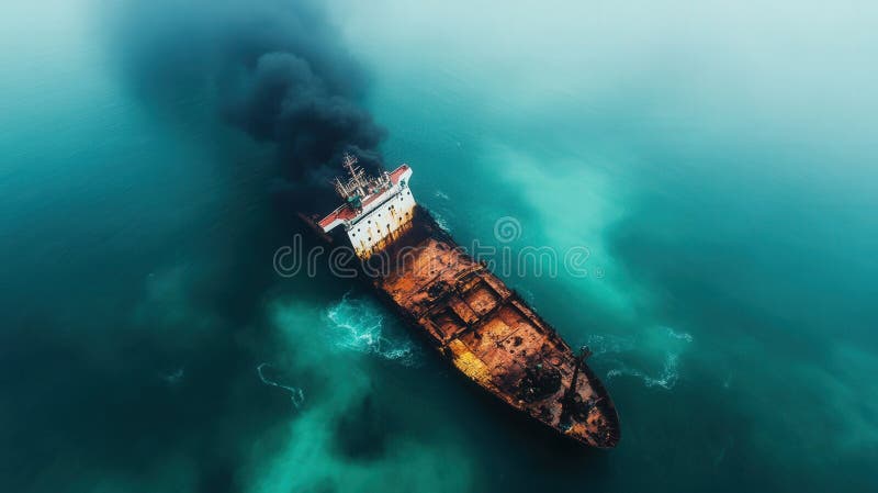Ship Burning and Sinking in Ocean Stock Image - Image of cargo, guard ...
