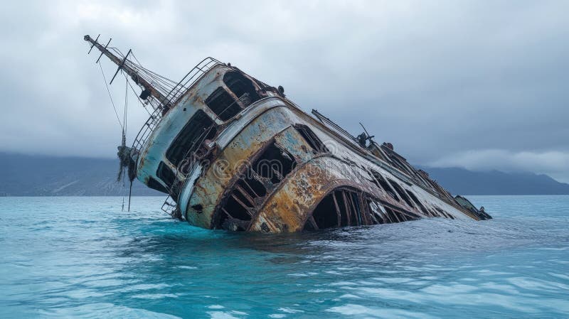 Ship Burning and Sinking in Ocean Stock Photo - Image of signal, water ...