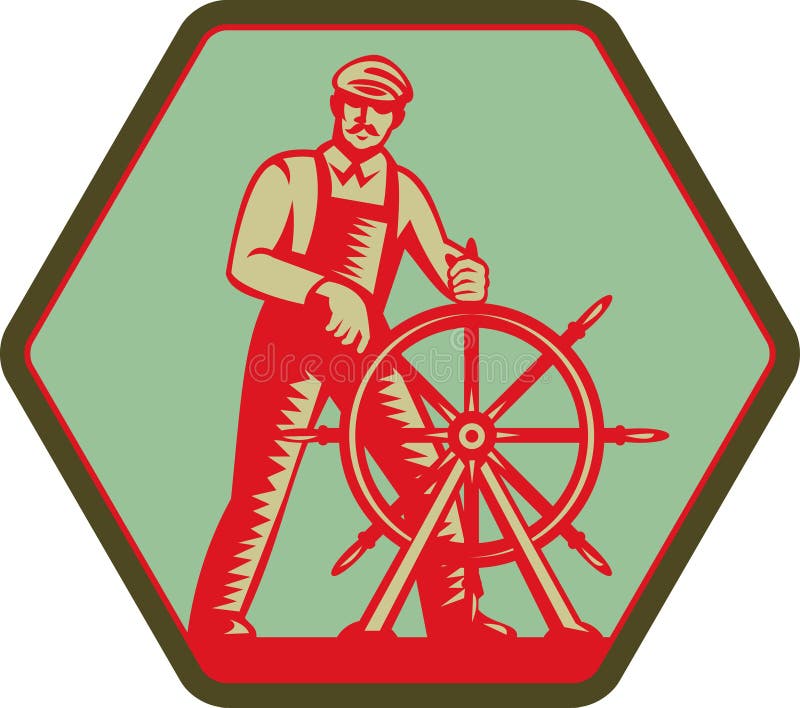 Ship Captain Behind the Wheel Stock Illustration - Illustration of ...