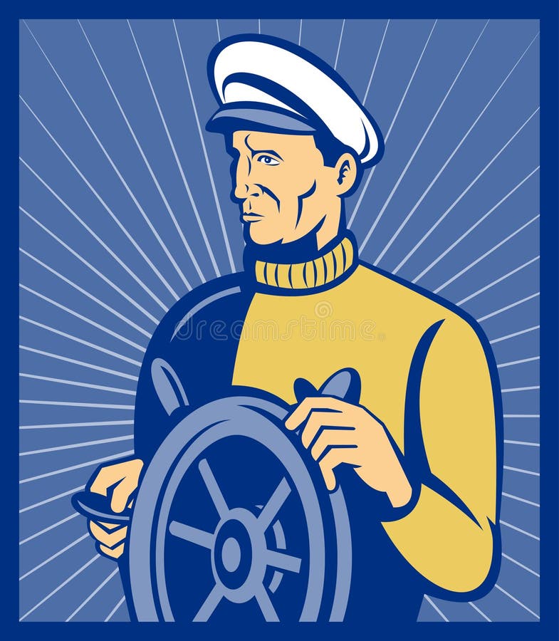 Ship Captain Behind the Wheel Stock Illustration - Illustration of ...