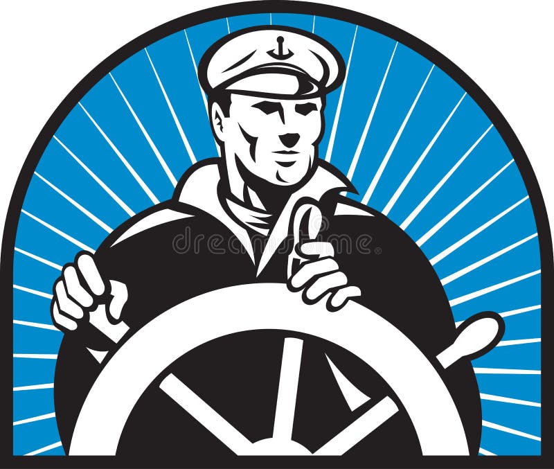 Fisherman Sea Captain Steering Retro Stock Vector - Illustration of ...