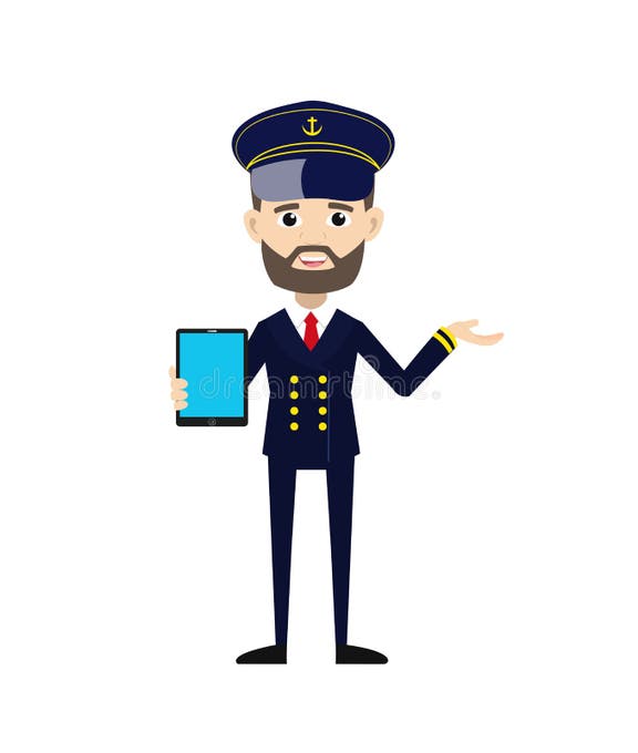 Ship Captain Pilot - Presenting a Tablet with Blank Screen Stock Vector ...