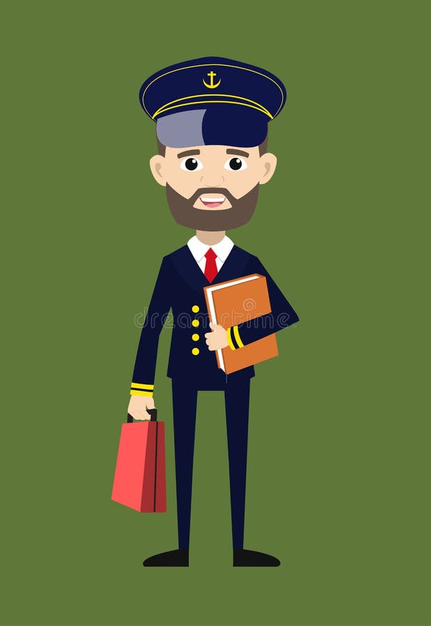 Ship Captain Pilot - Standing with File and Briefcase Stock Vector ...