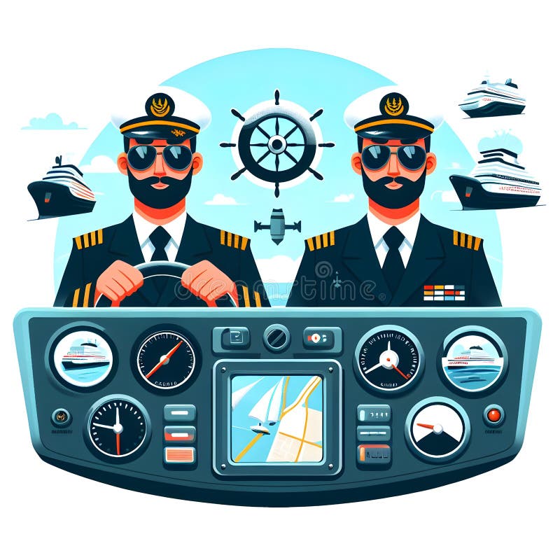 A Ship Captain Using a Binoculars in Navigation Room Stock Illustration ...