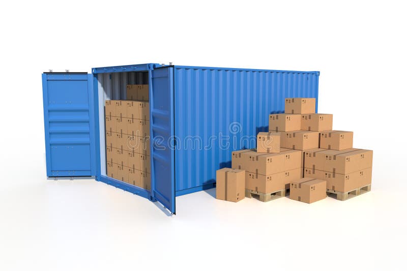 Ship Cargo Container Side View with Cardboard Boxes Stock Illustration ...