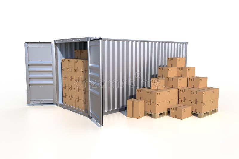 Ship Cargo Container Side View with Cardboard Boxes Stock Illustration ...