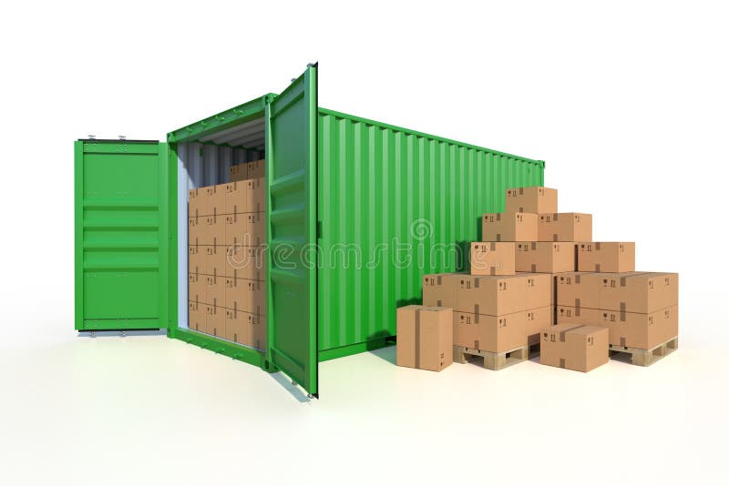 Ship Cargo Container Side View with Cardboard Boxes Stock Illustration ...