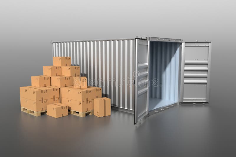 Ship Cargo Container Side View with Cardboard Boxes Stock Illustration ...