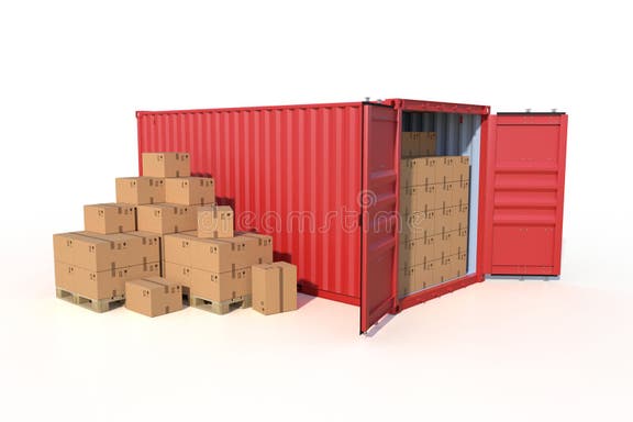 Ship Cargo Container Side View with Cardboard Boxes Stock Illustration ...