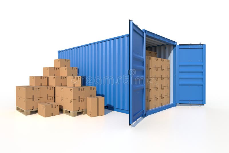 Ship Cargo Container Side View with Cardboard Boxes Stock Illustration ...