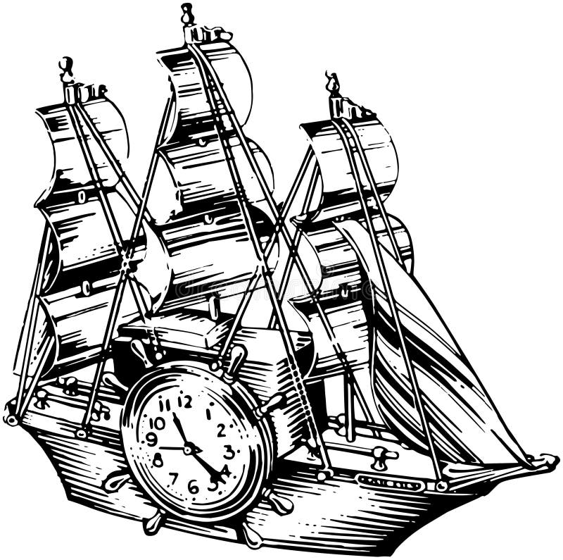 Ship Clock stock vector. Illustration of sails, drawings - 42094923