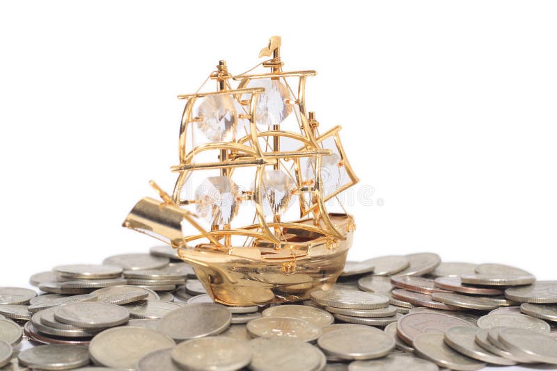 Ship on the coins stock image. Image of earn, boat, jewelry - 12151063