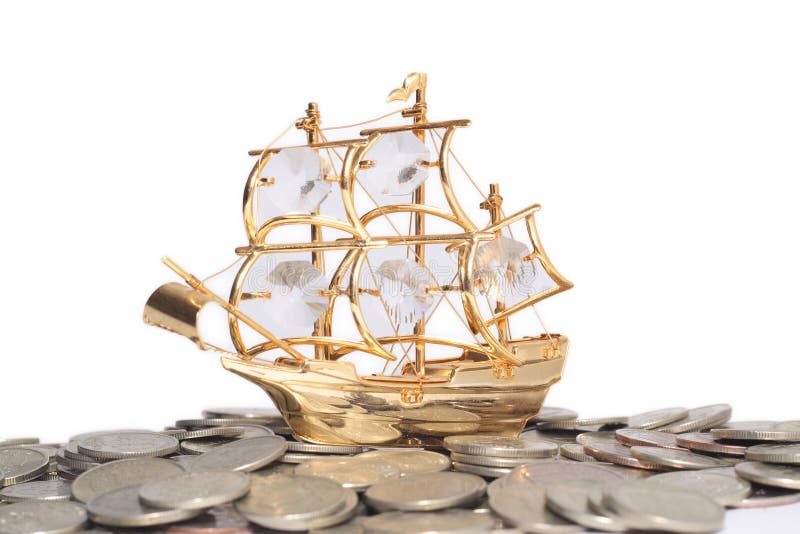 Ship on the coins stock image. Image of earn, boat, jewelry - 12151063