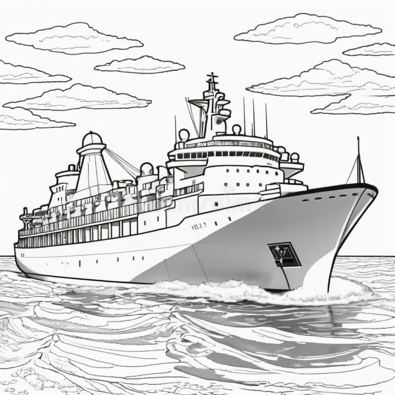 Ship Coloring Book, Coloring Page, Drawing, AI Generated Image Stock ...